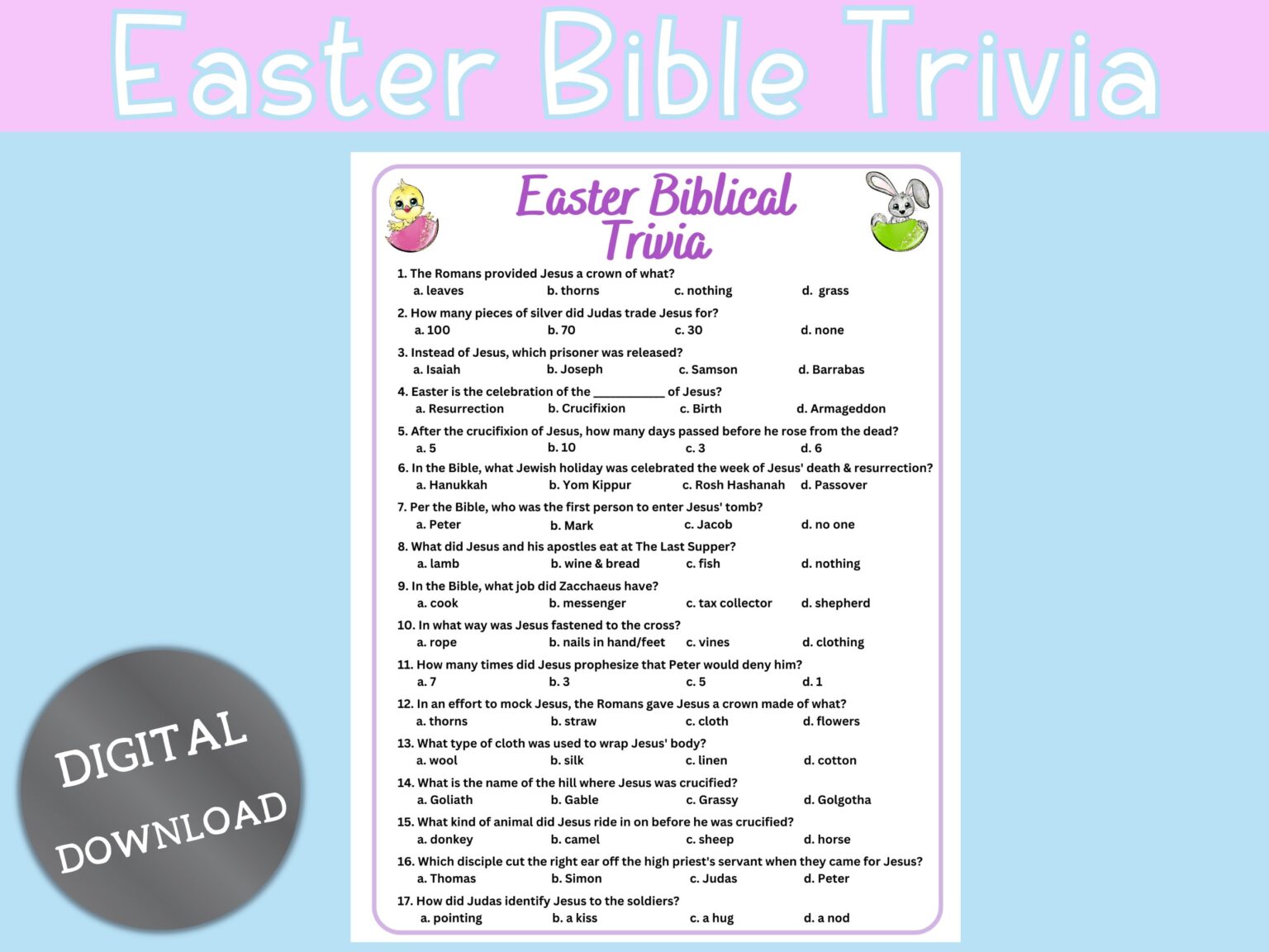 Easter Bible Trivia Questions And Answers Printable - Bible Paradise